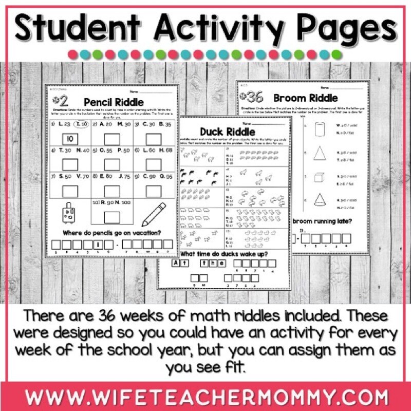 36 Weeks of Math Riddles for Kindergarten - Etsy