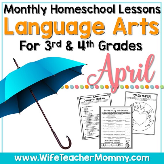 April Homeschool Lessons for 3rd and 4th Grades Language Arts | Etsy