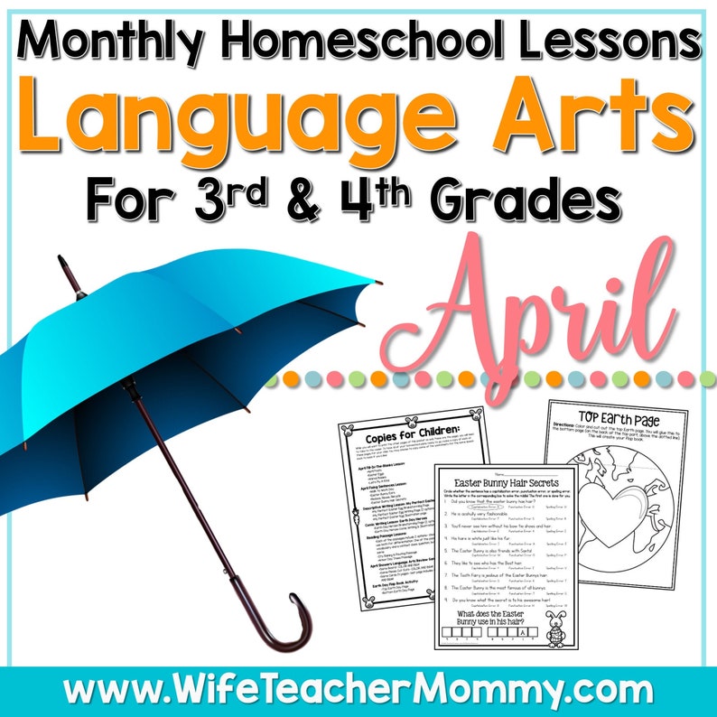 April Homeschool Lessons for 3rd and 4th Grades Language Arts - Etsy