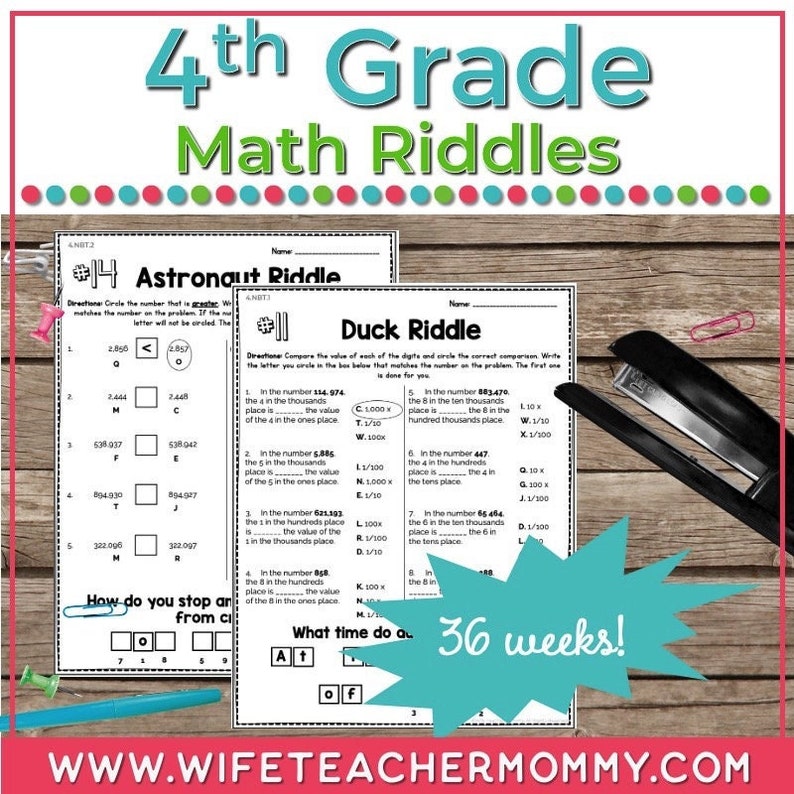 36 Weeks of Math Riddles for 4th Grade - Etsy