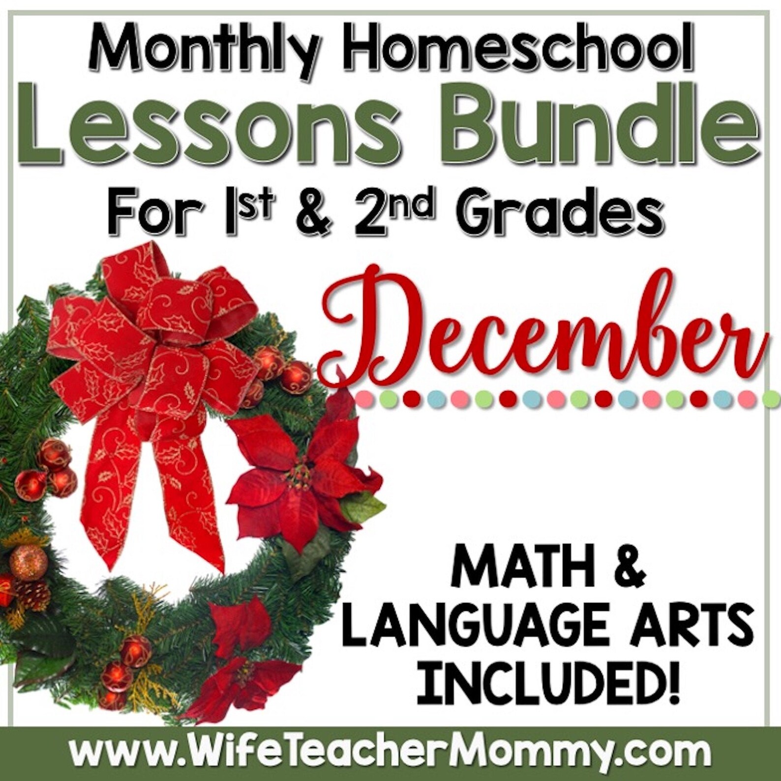 December Homeschool Lessons for 1st and 2nd Grade Math & Language Arts ...
