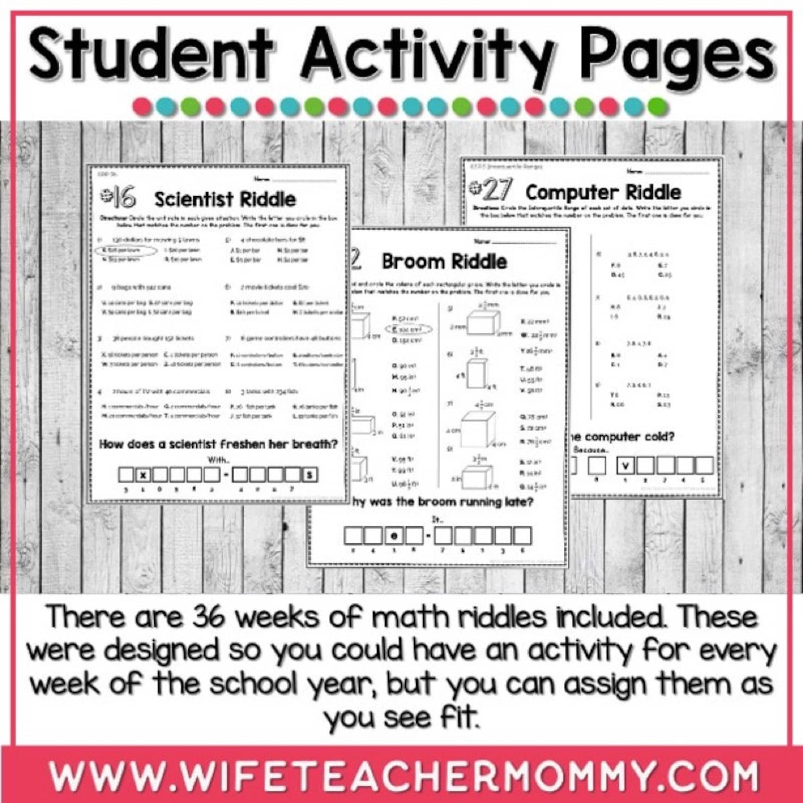 36 Weeks of Math Riddles for 6th Grade - Etsy