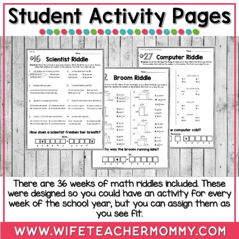 36 Weeks of Math Riddles for 6th Grade - Etsy