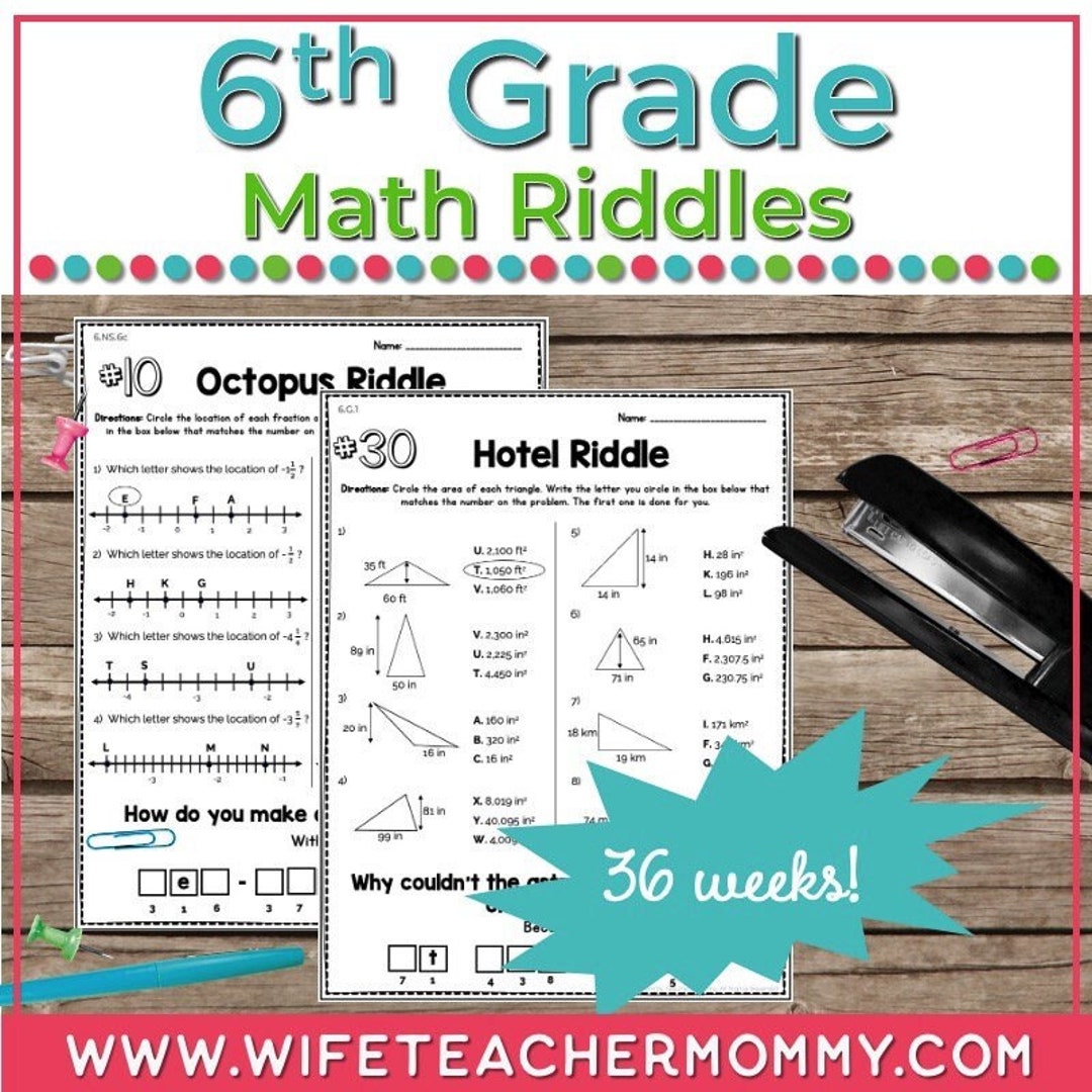 36 Weeks of Math Riddles for 6th Grade - Etsy