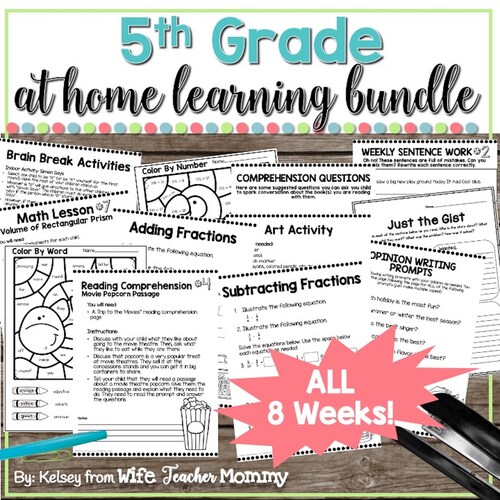 5th Grade at Home Learning Activities Bundle - Etsy