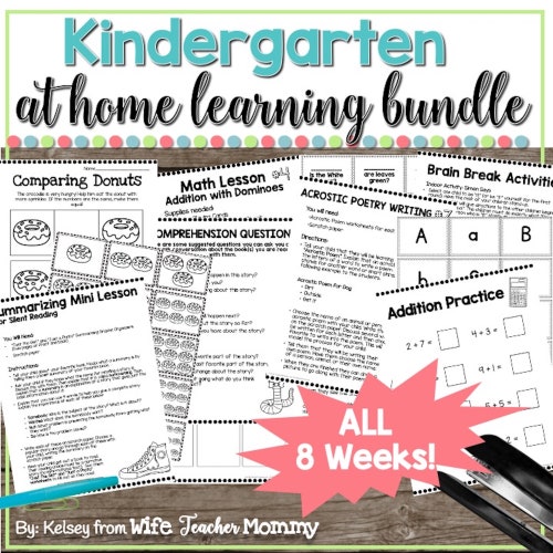 Kindergarten at Home Learning Activities Bundle - Etsy