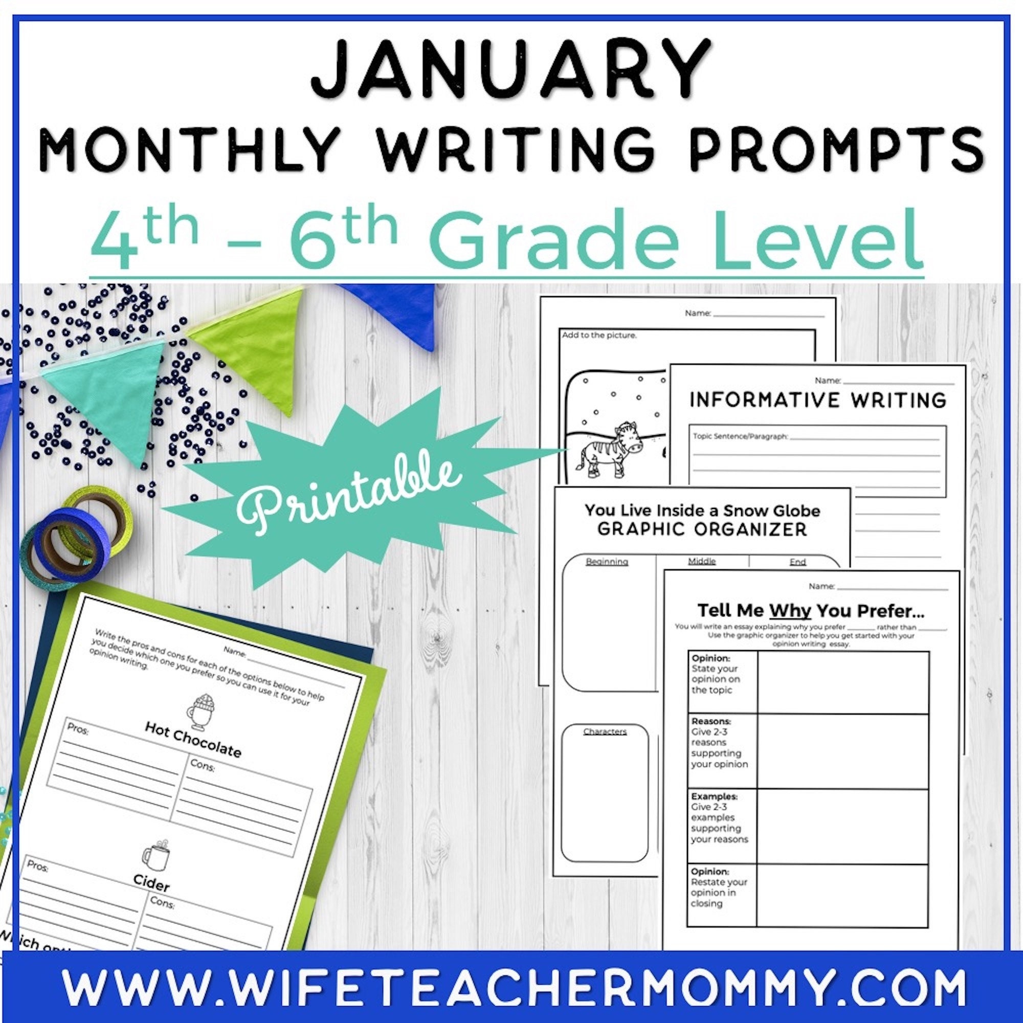 January Writing Prompts 4th-6th Grades PRINTABLE - Etsy
