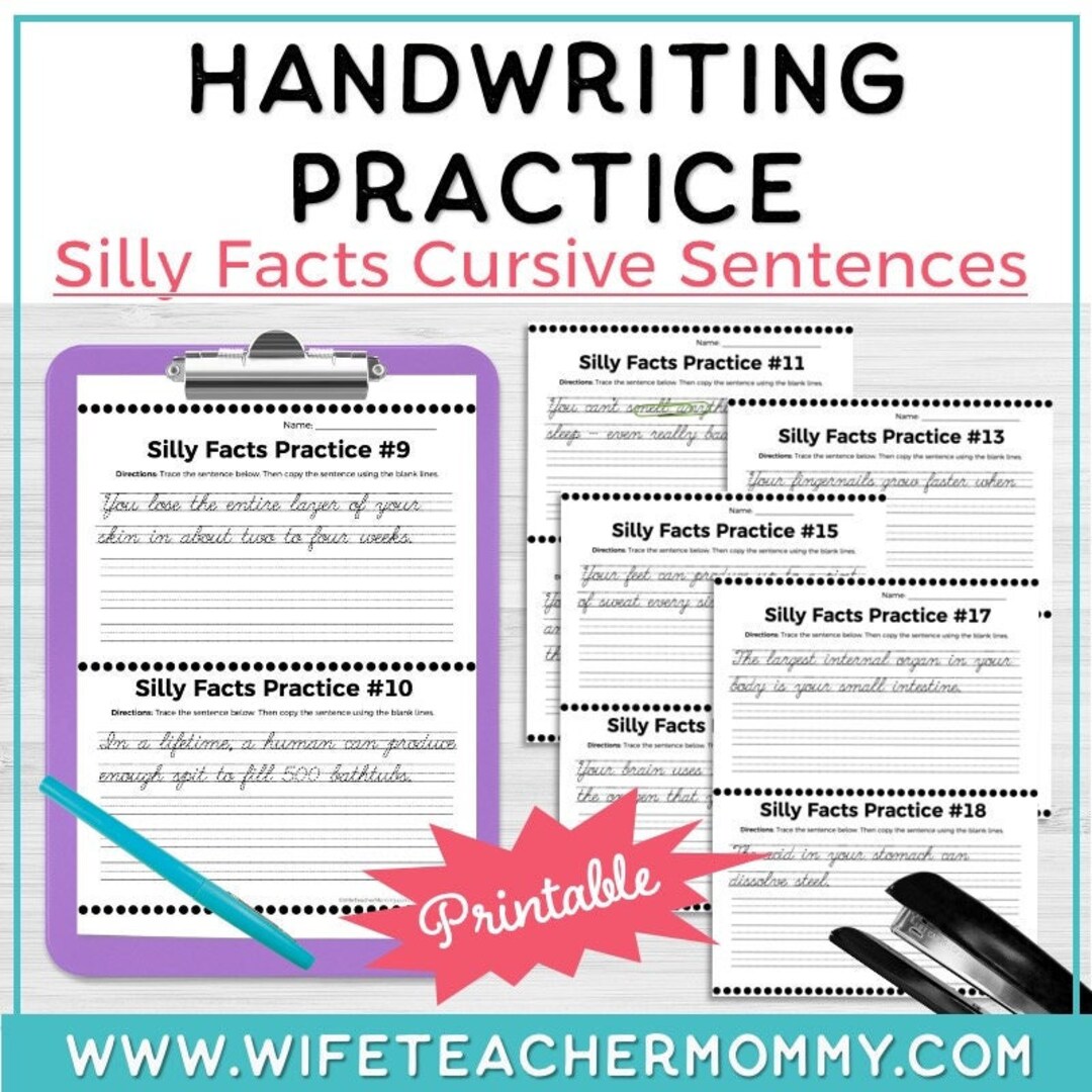 Handwriting Practice: Silly Facts Cursive Sentences - Etsy