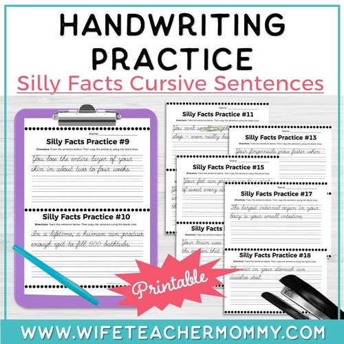 Handwriting Practice: Silly Facts Print Sentences - Etsy