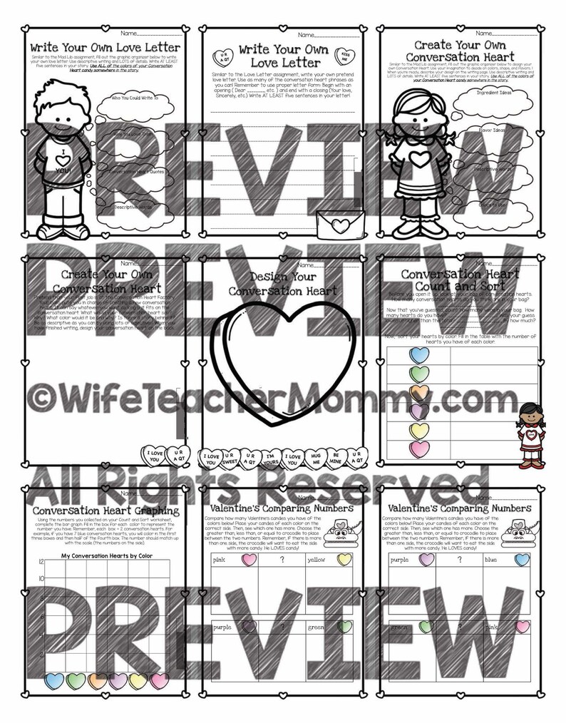 Valentine's Day Candy Heart Math & More for 1st and 2nd Grade - Etsy