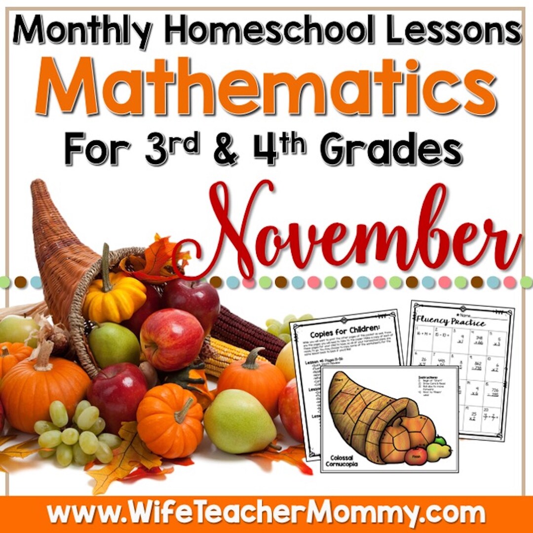 November Homeschool Lessons for 3rd and 4th Grades Math - Etsy