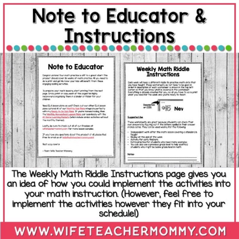 36 Weeks of Math Riddles for 6th Grade - Etsy