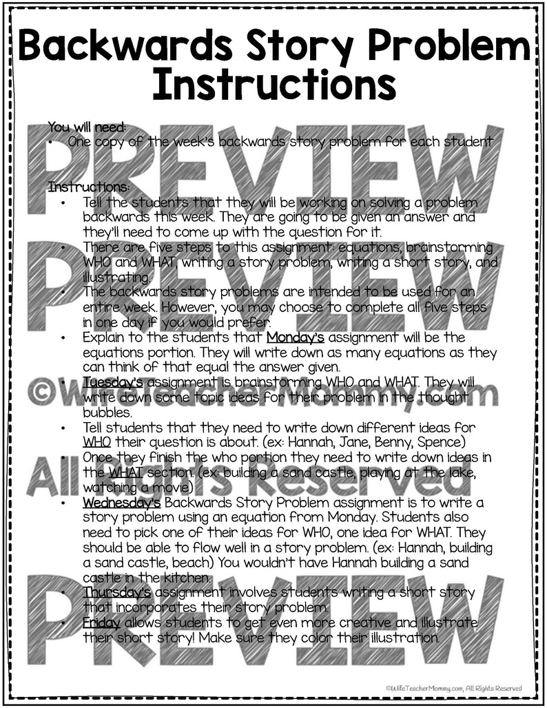 36 Weeks of Backwards Story Problems for 6th Grade - Etsy