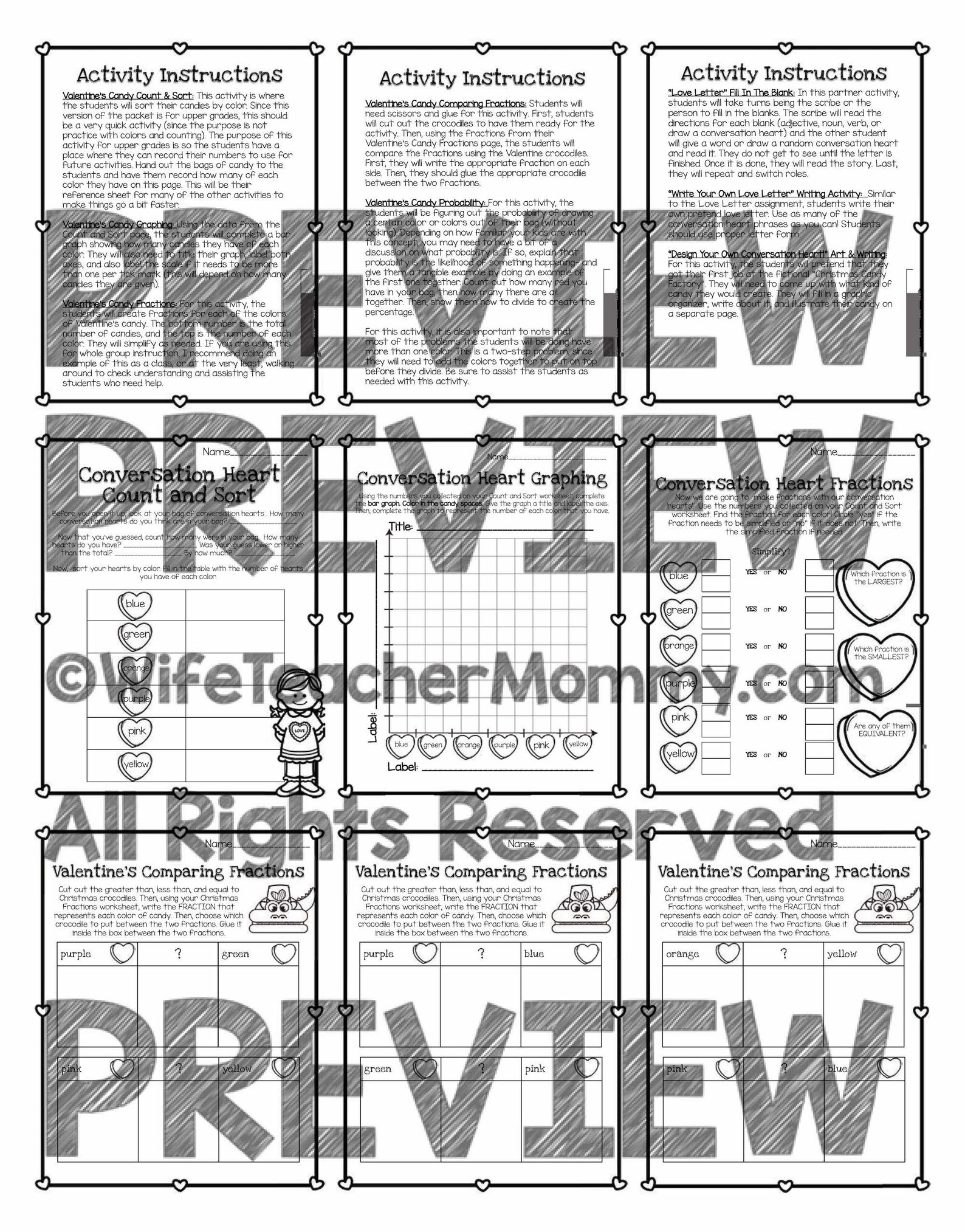 Valentine's Day Candy Heart Math & More for 3rd 4th and - Etsy