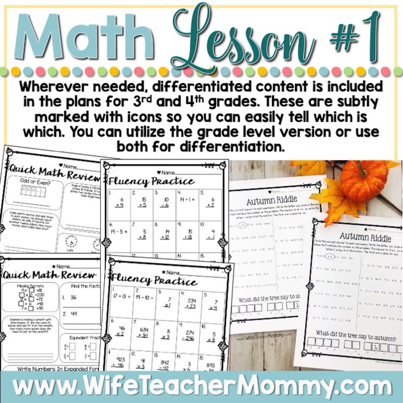 September Homeschool Lessons for 3rd and 4th Grades Math - Etsy