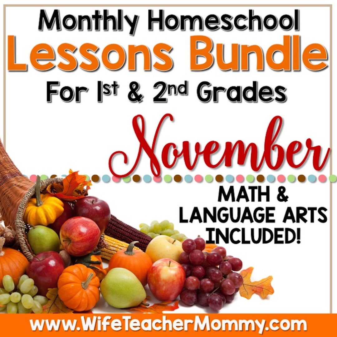 November Homeschool Lessons for 1st and 2nd Grade Math & Language Arts ...