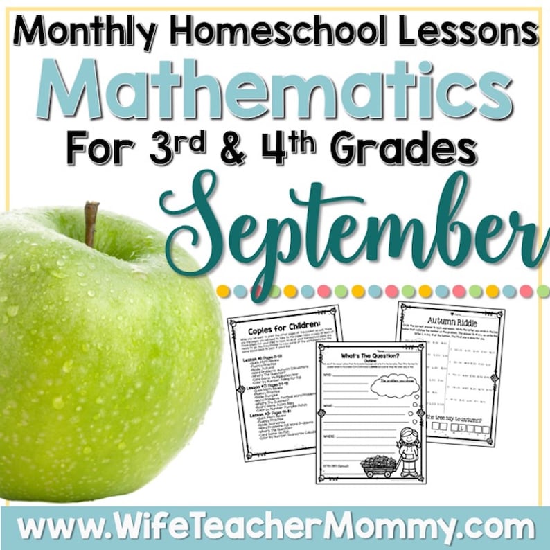 September Homeschool Lessons for 3rd and 4th Grades Math - Etsy