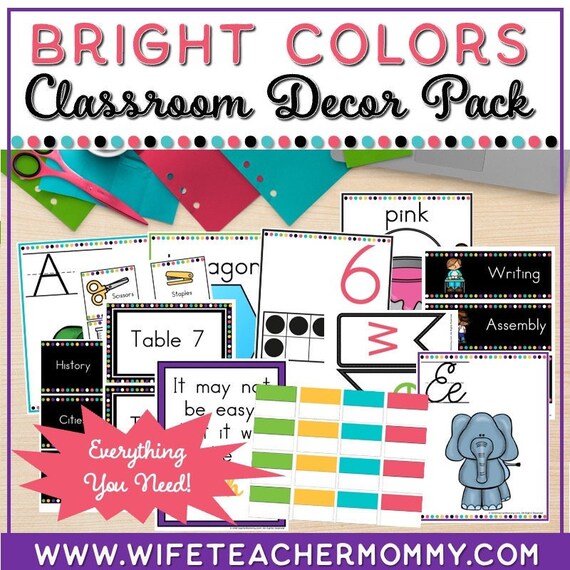 Bright Colors Classroom Decor Pack - Etsy