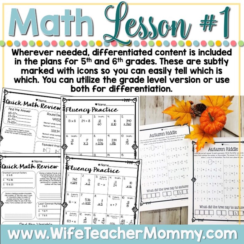 September Homeschool Lessons for 5th and 6th Grades Math | Etsy