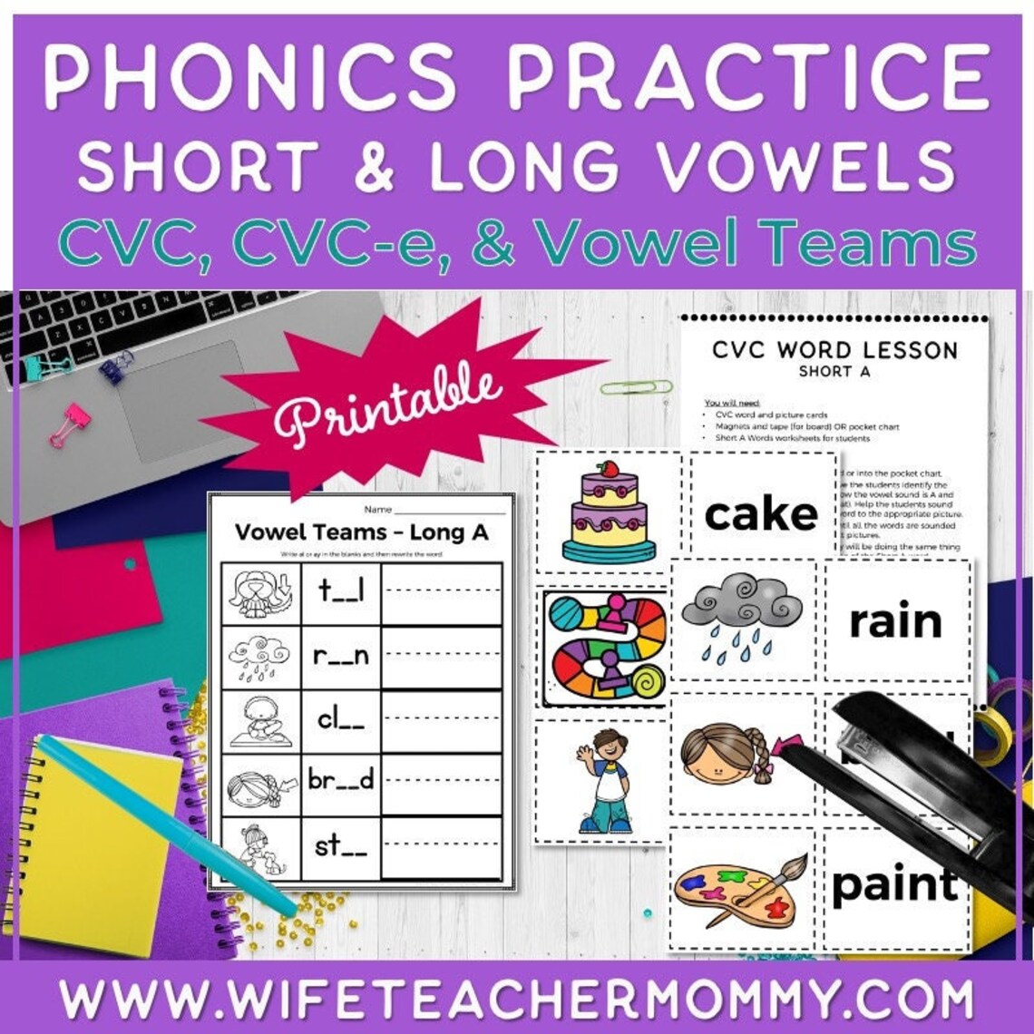 Phonics Practice: Short Vowels CVC Long Vowels Cvc-e Long - Etsy