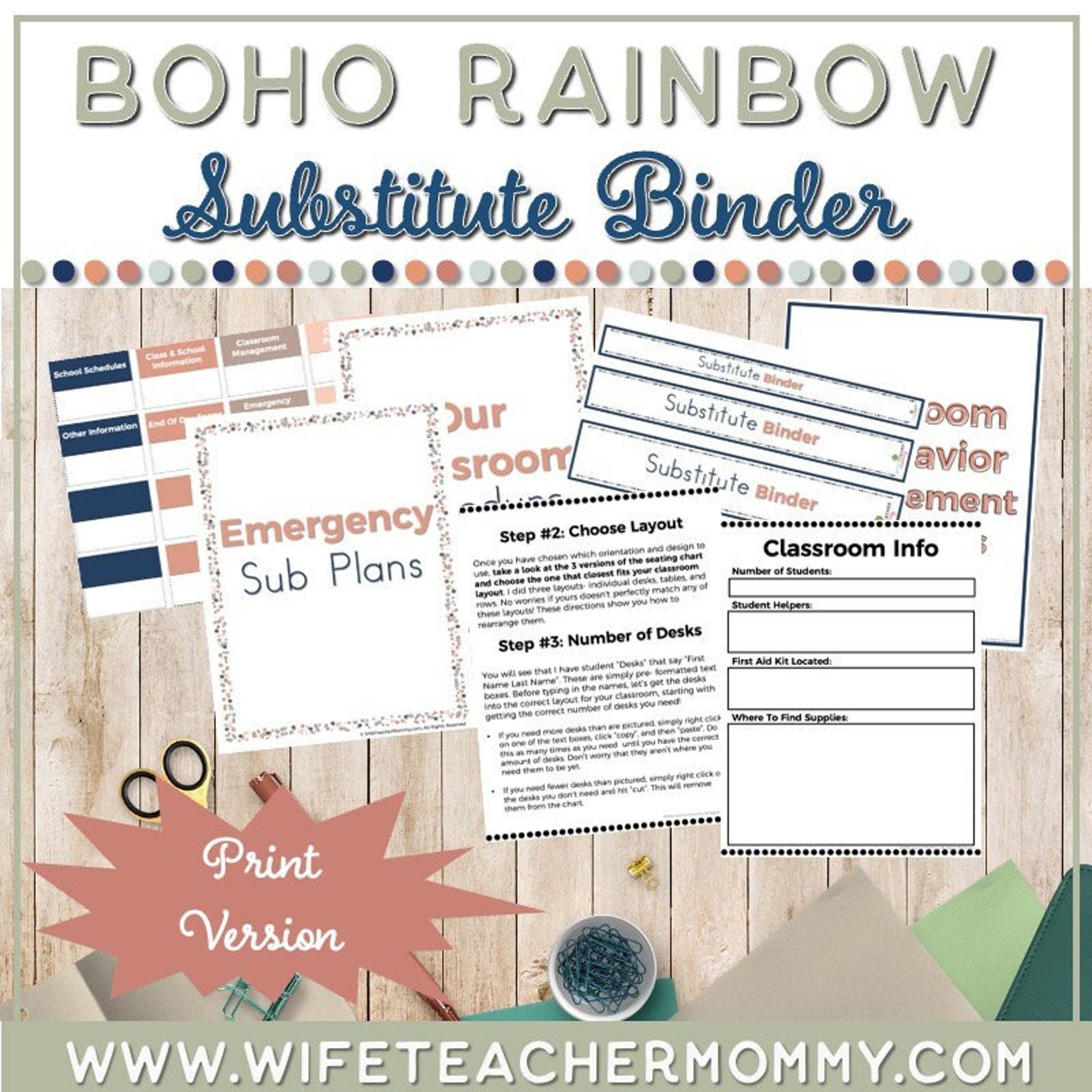 Editable Boho Rainbow Substitute Binder print Version - Etsy