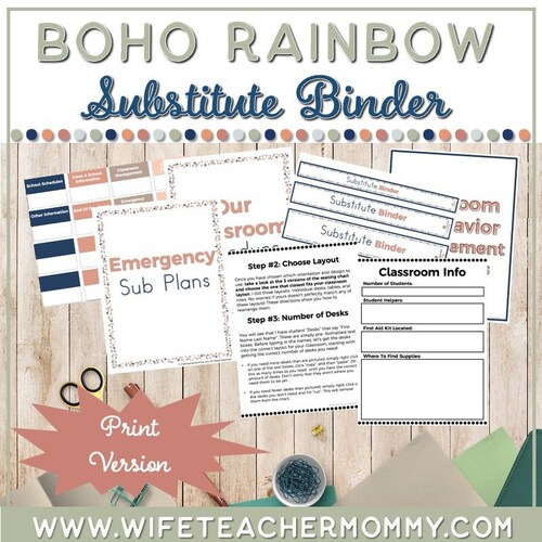 Editable Boho Rainbow Substitute Binder print Version - Etsy