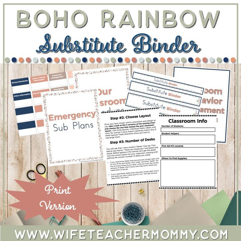 Editable Boho Rainbow Substitute Binder print Version - Etsy