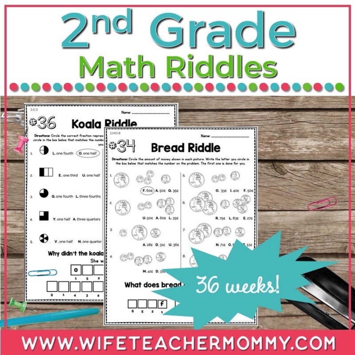 36 Weeks of Math Riddles for 2nd Grade - Etsy