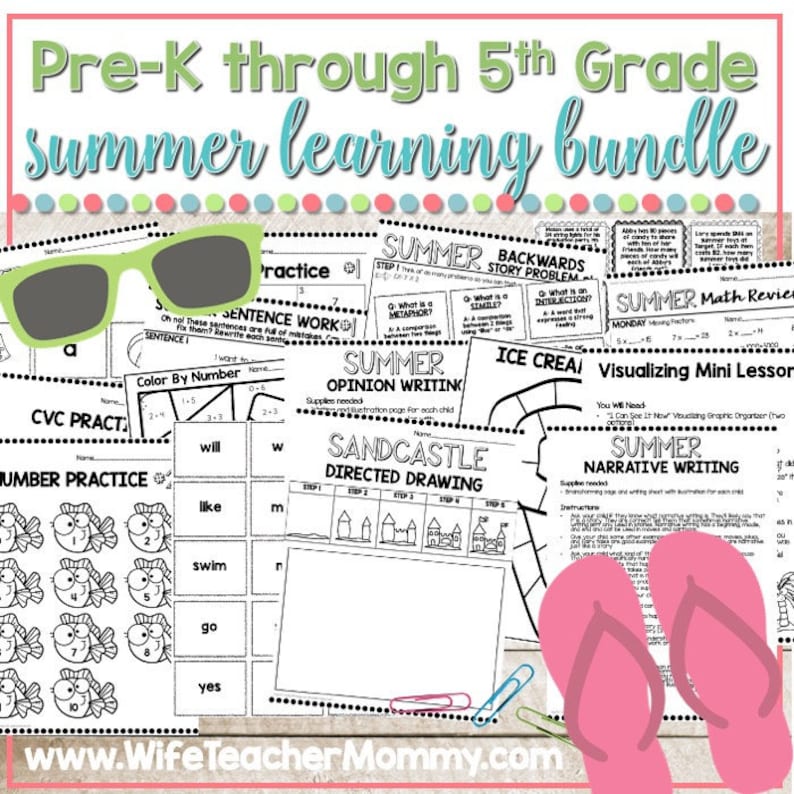 Pre-k Through 5th Grade Summer Review BUNDLE ALL GRADES - Etsy