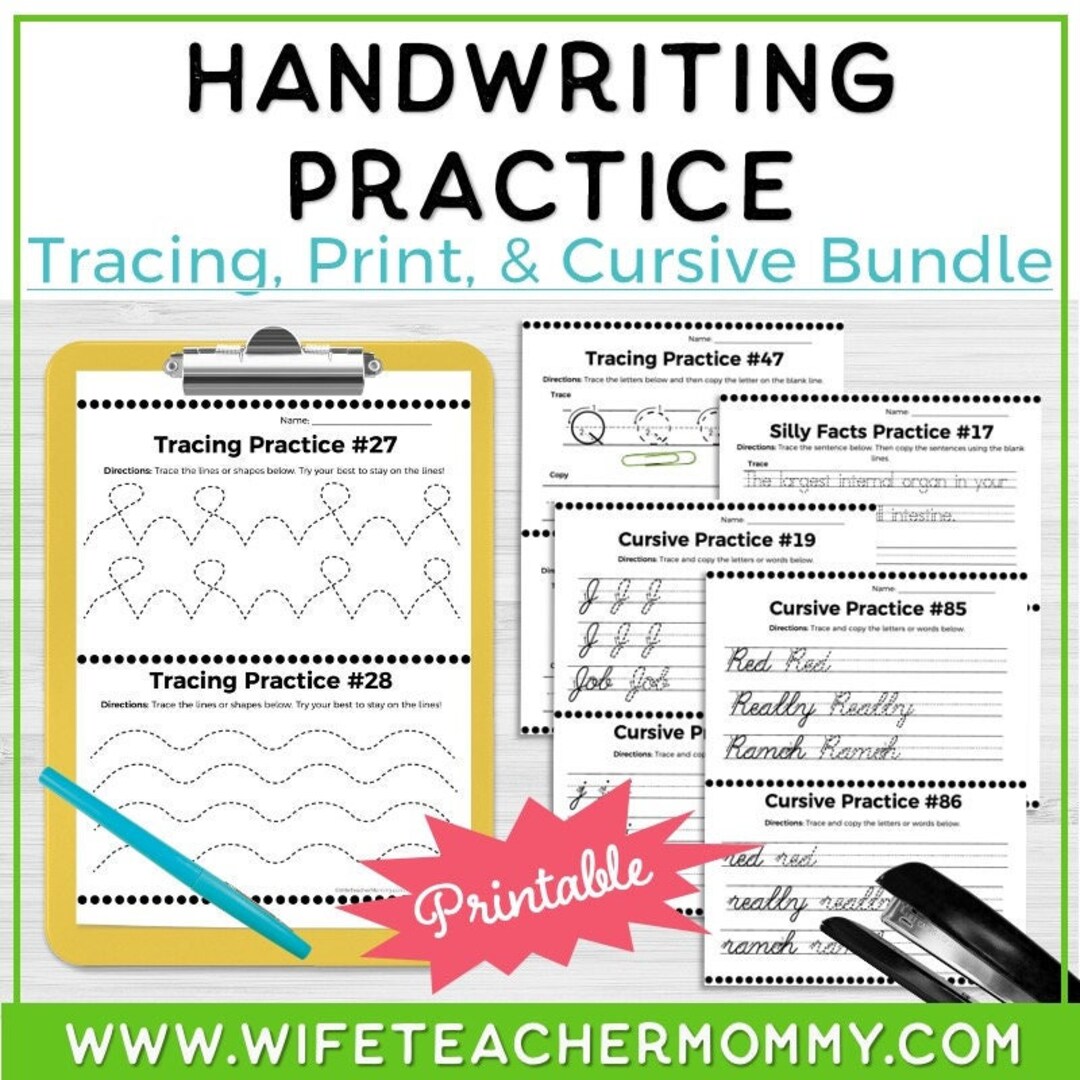 Handwriting Practice: Tracing, Print, and Cursive Bundle - Etsy