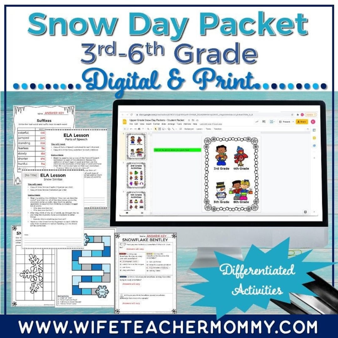 Upper Grade Snow Day Packet digital & Print Versions - Etsy