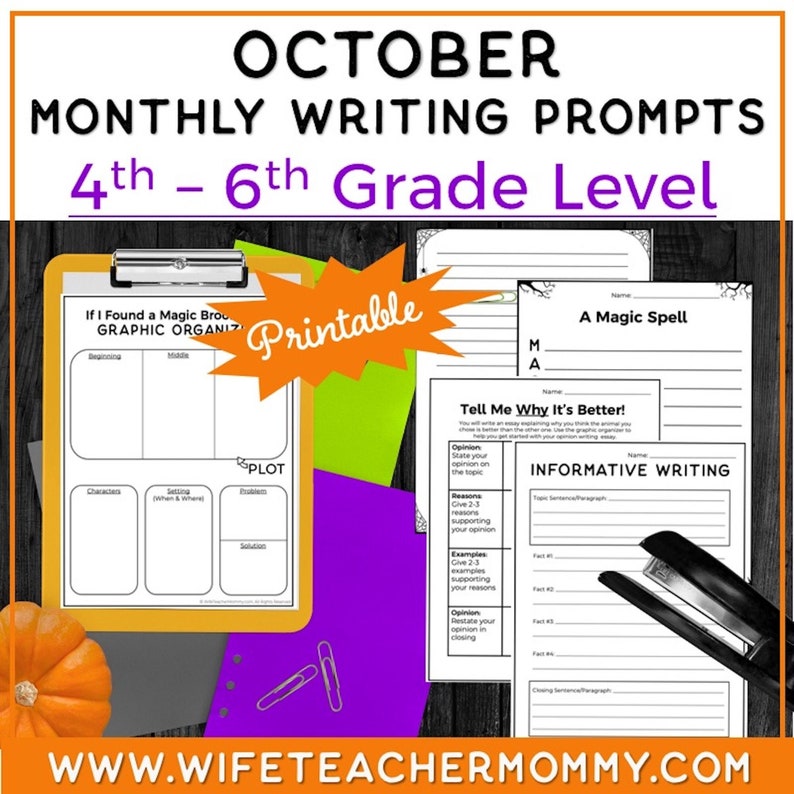 October Writing Prompts 4th-6th Grades PRINTABLE - Etsy