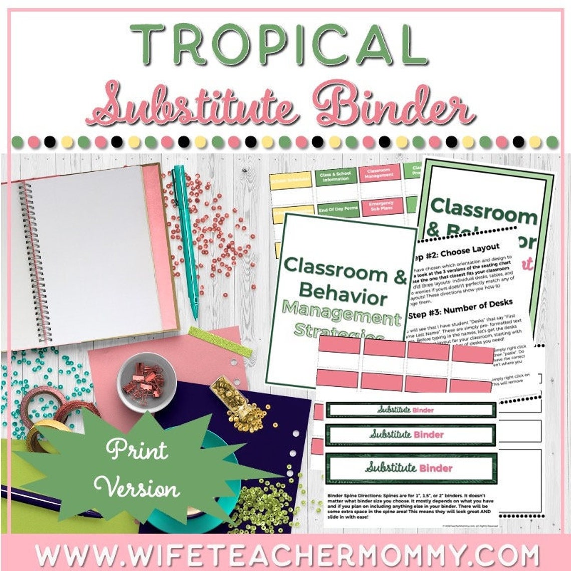 Editable Tropical Substitute Binder print Version - Etsy
