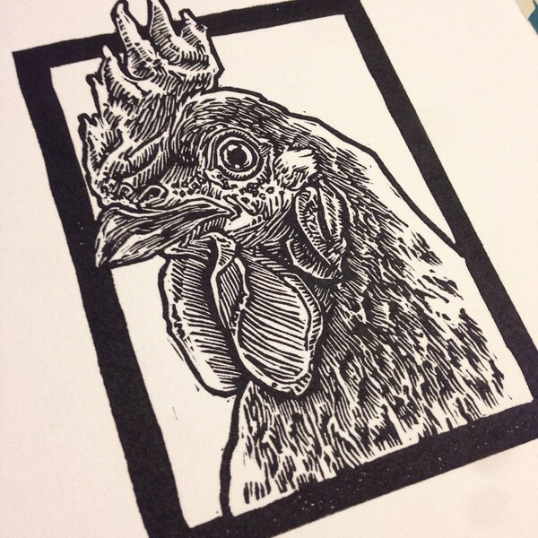 Chicken Linocut - Etsy