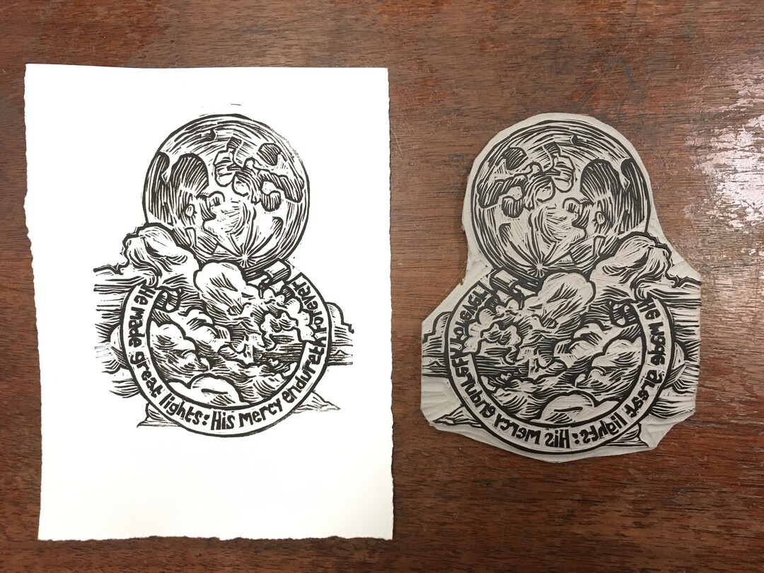 Moon Linocut Blockprint Printmaking Nature - Etsy