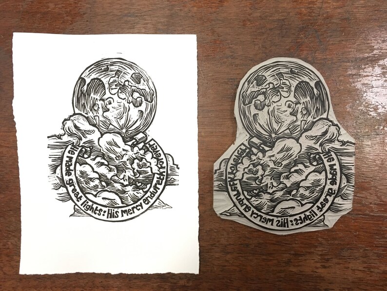 Moon Linocut Blockprint Printmaking Nature - Etsy