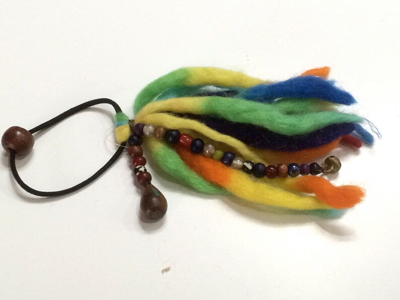 Unique and Colorful Felt Ponytail Holder Decorated With Beads and Bell ...