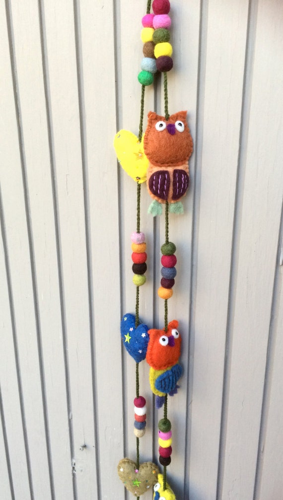 Handmade Felt Hanging Colorful Wall Decor Birdy Owl and | Etsy
