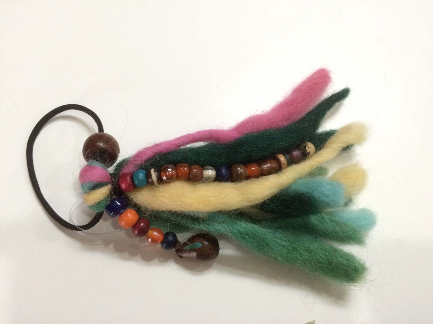 Unique and Colorful Felt Ponytail Holder Decorated With Beads and Bell ...