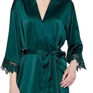 HUNTER GREEN Lace Bridal Robes / Forest Green Robe / Bridesmaid Robe ...