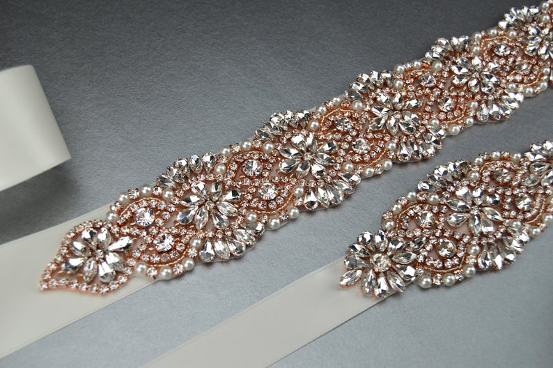 Rose Gold Belt / Wedding Belt / Bridal Belt / Crystal & Pearl - Etsy