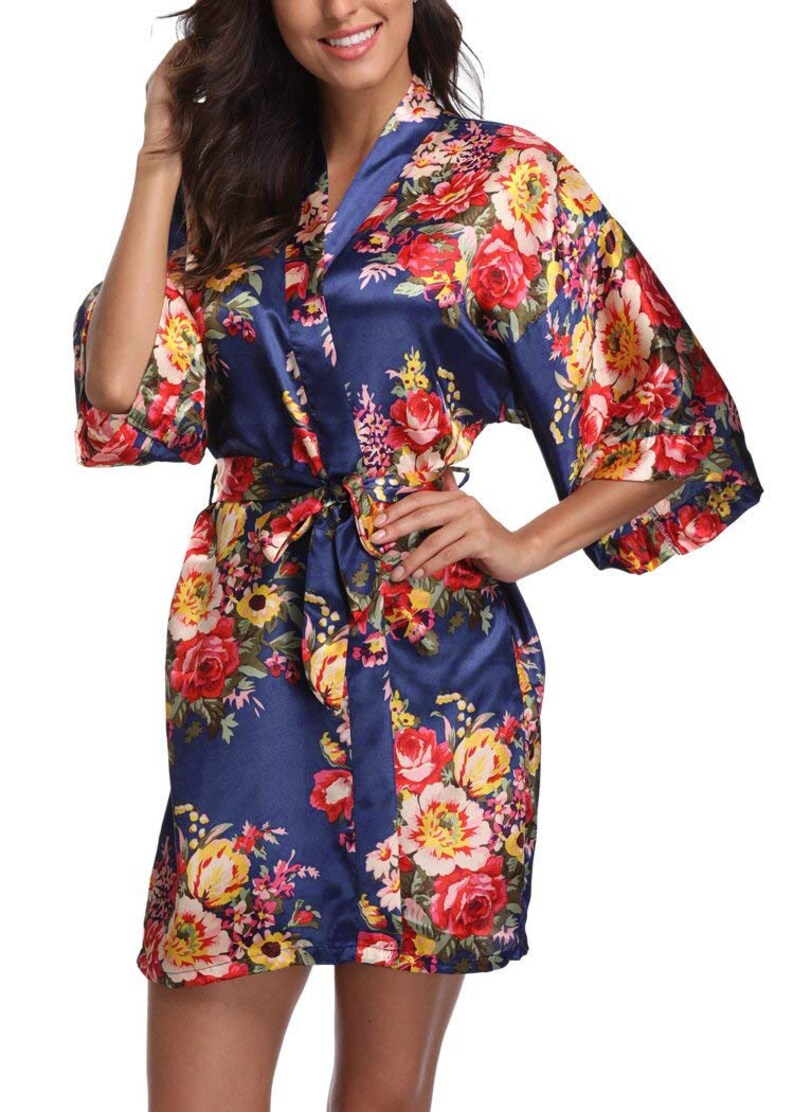 Navy Robe Navy Blue Robes Navy Floral Robe Navy | Etsy