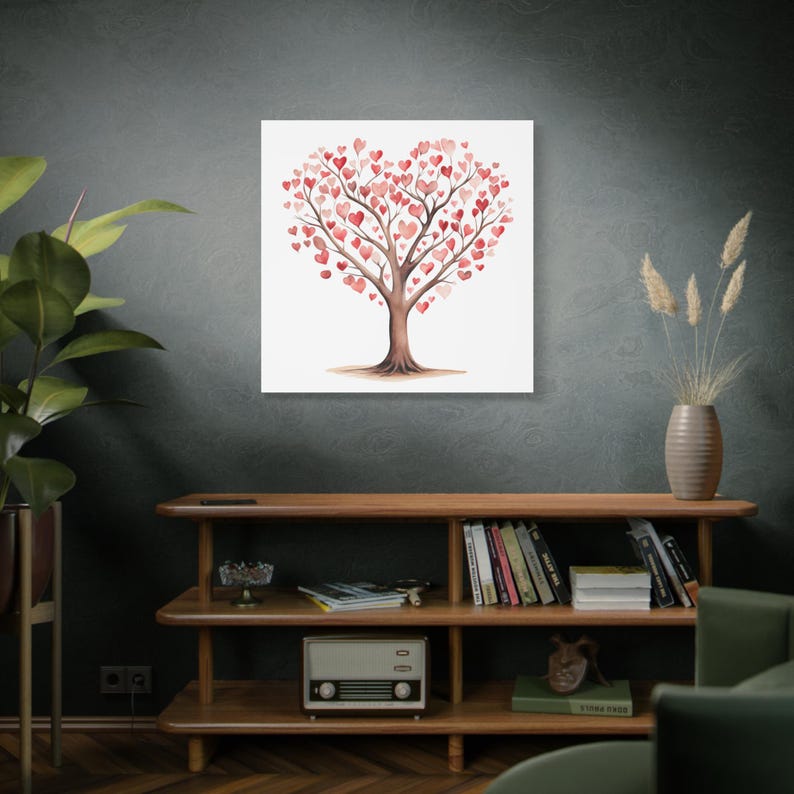 Heart Tree Growing Hearts Canvas Print - Watercolor Wall Art P Romantic ...