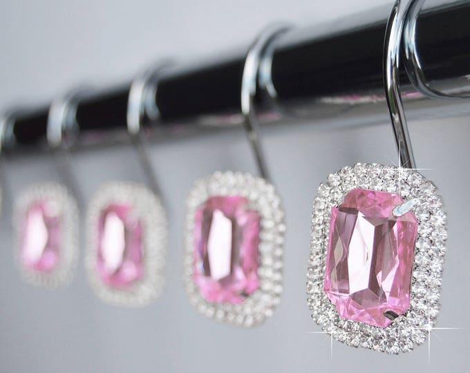 Shower Curtain Hooks Rings Luxurious Pink Decorative Crystal Diamond ...