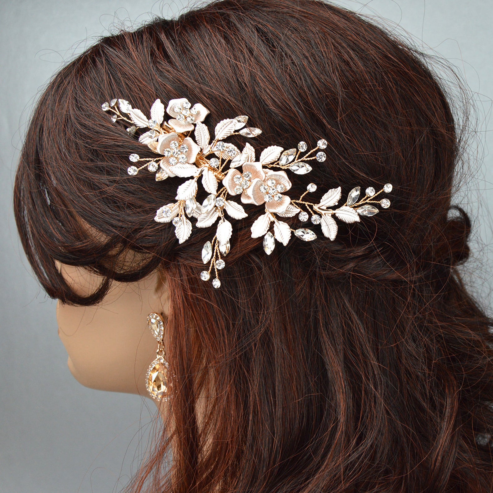 Rose Gold Floral Hair Clip / Wedding Clip / Bridal Headpiece / - Etsy