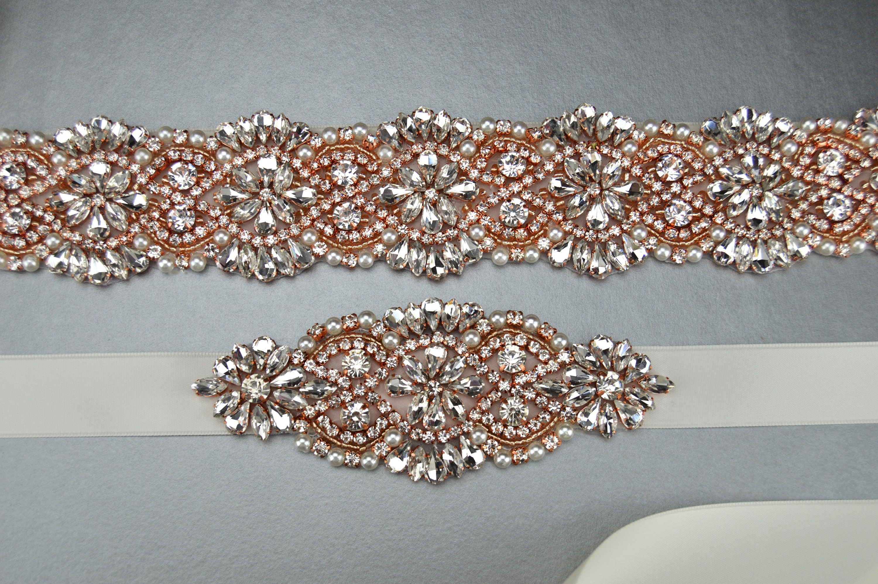 Rose Gold Belt / Wedding Belt / Bridal Belt / Crystal & Pearl | Etsy