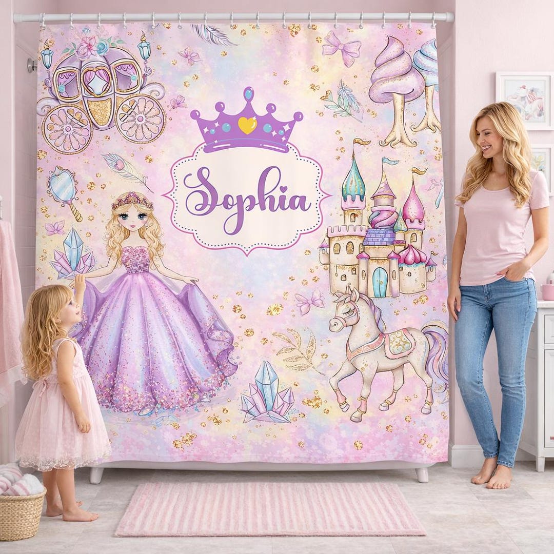 Personalized Girls Shower Curtain - Custom Name Purple Gold Princess ...