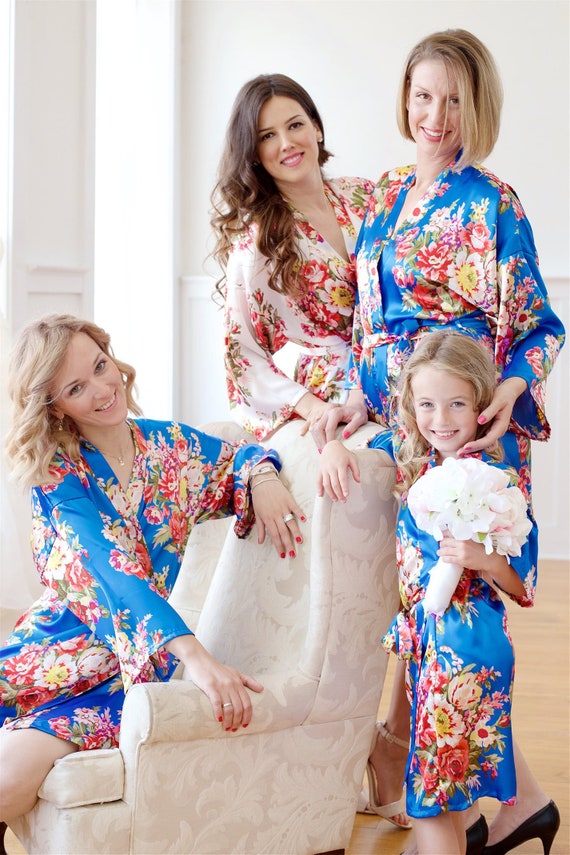 Royal Blue Robes Blue Floral Robes Blue Satin Robe Bridesmaid Robes Bridesmaids Gift Personalized Wedding Robe Bridal Party Robe Etsy