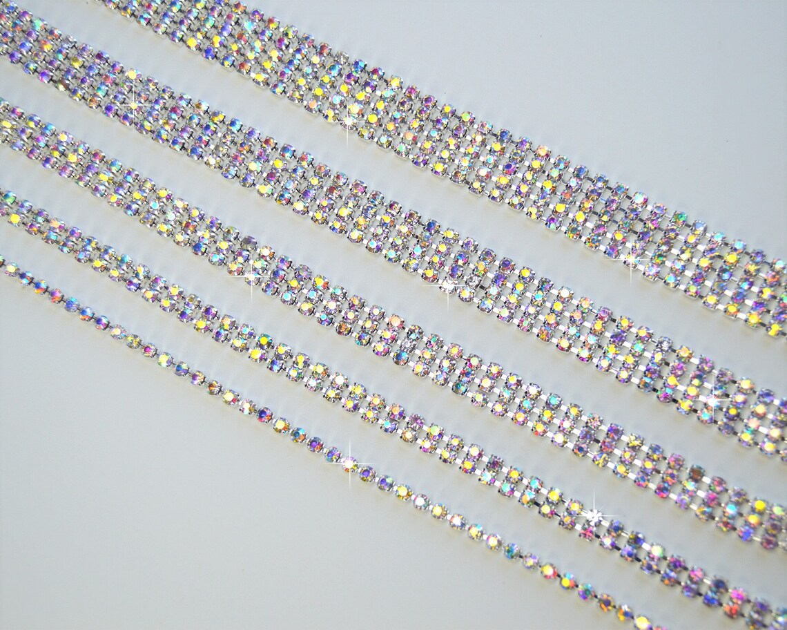 Iridescent AB Multi Color Rainbow Crystal Rhinestone Diamond Bling Trim ...