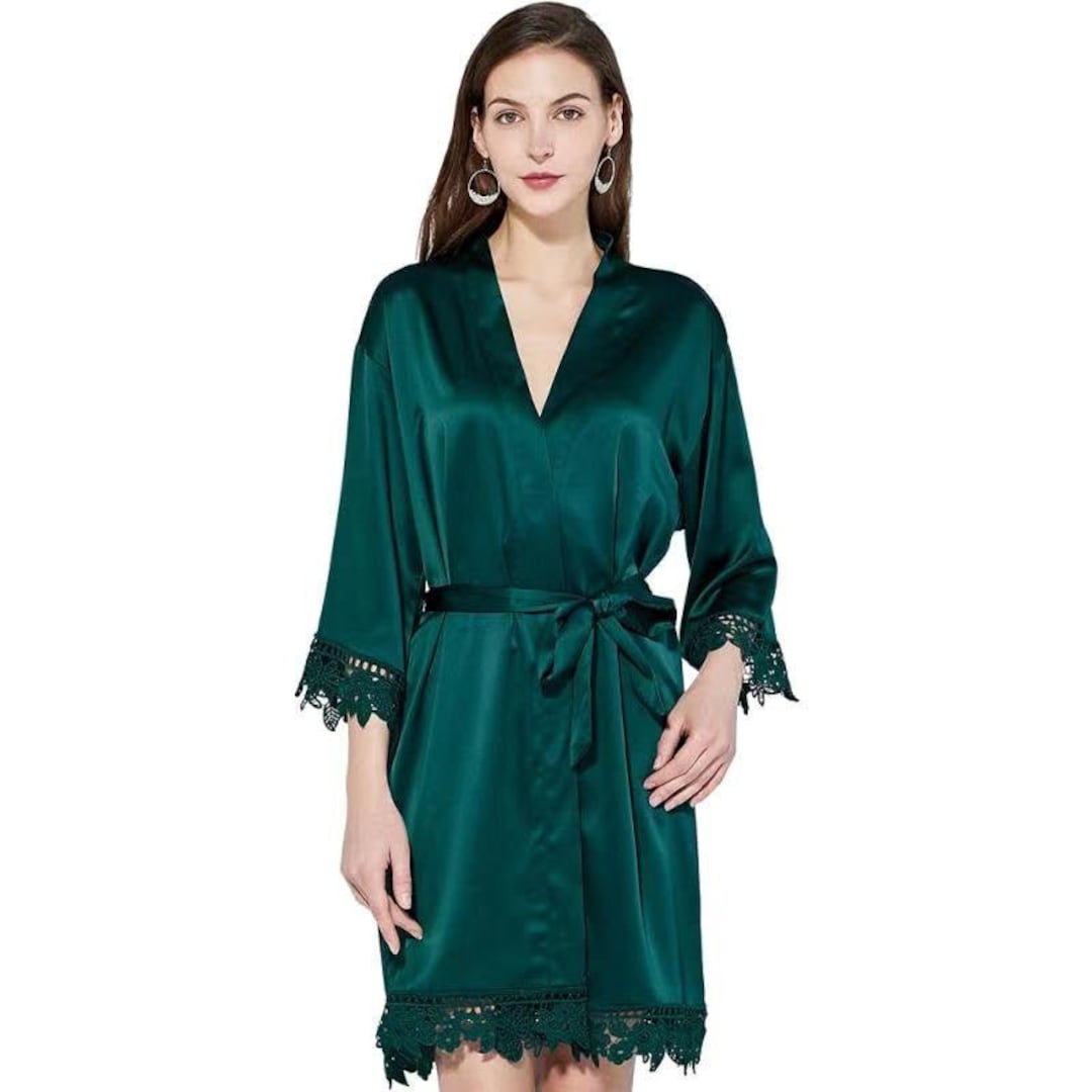 HUNTER GREEN Lace Bridal Robes / Forest Green Robe / Bridesmaid Robe ...